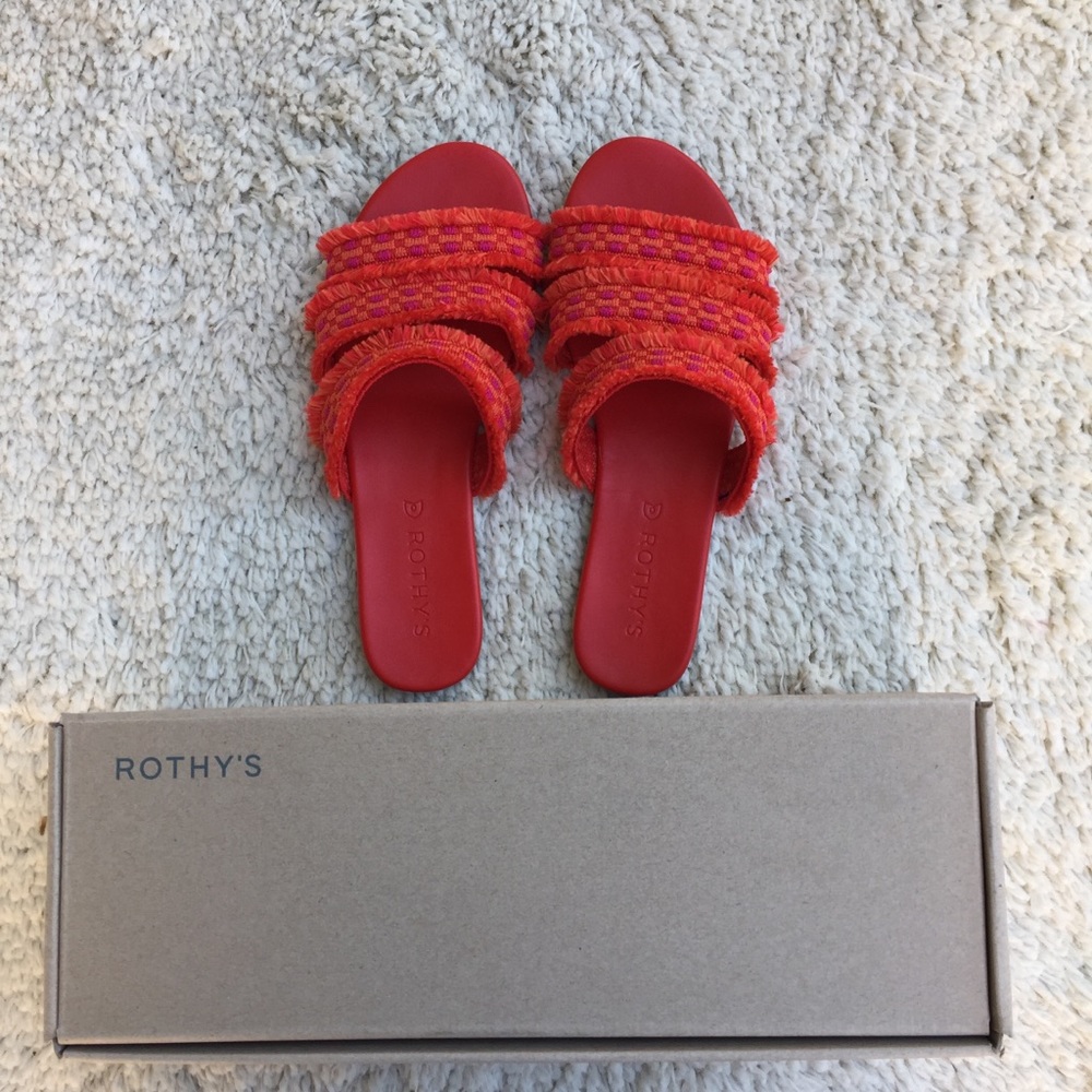 Rothy’s Bright Red Fringe Slide Sandals - Gem